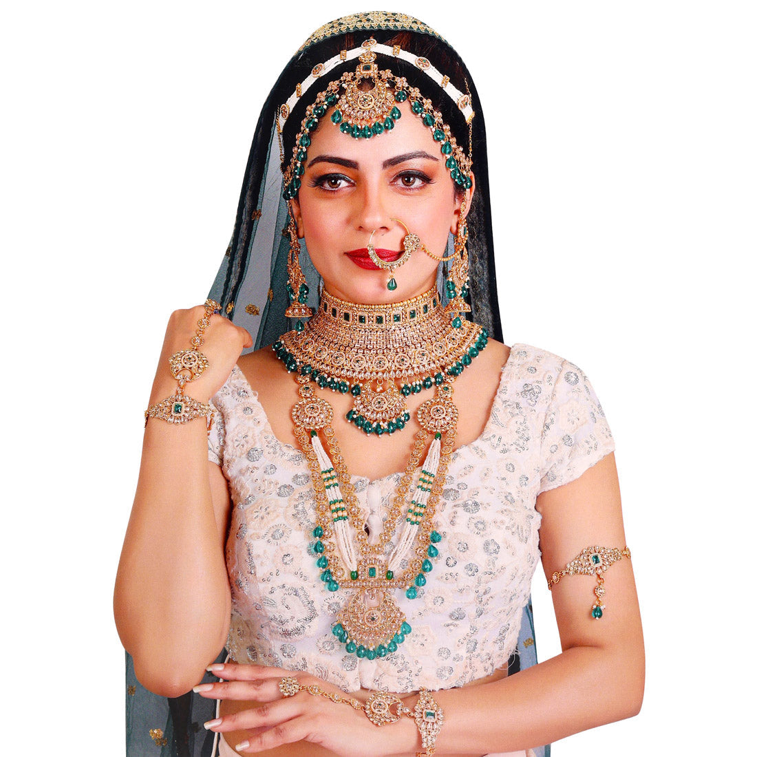 Green Color Kundan Dulhan Set (BDL270GRN)