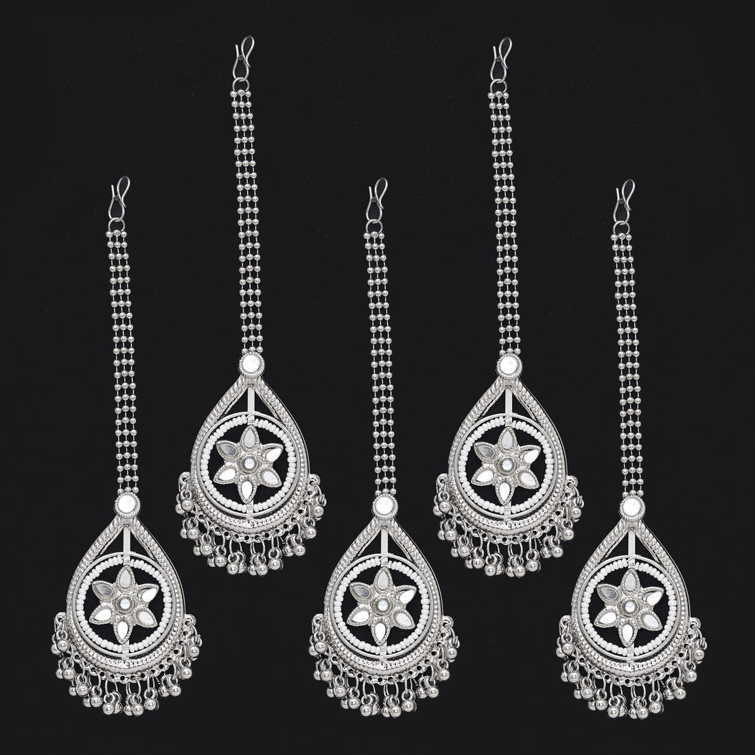 Silver Color Oxidised Maang Tikka Combo Of 5 Pieces (GSMTK133CMB) – Eindiawholesale