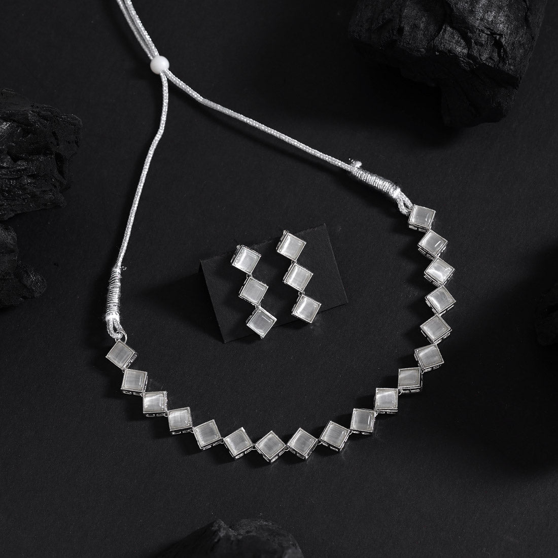 Silver Color Stone Necklace Set (STN224SLV)