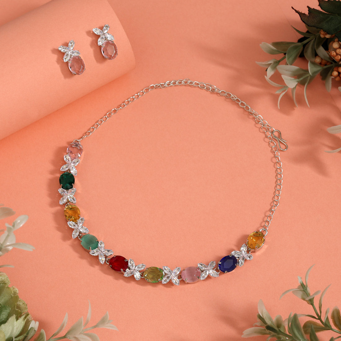 Multi Color Stone Necklace Set (STN240MLT)