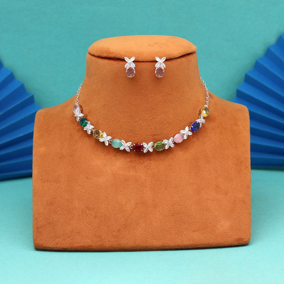 Multi Color Stone Necklace Set (STN240MLT)