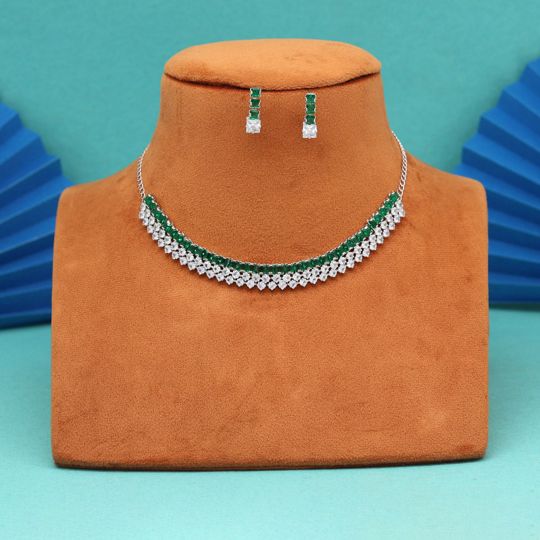 Green Color Stone Necklace Set (STN241GRN)