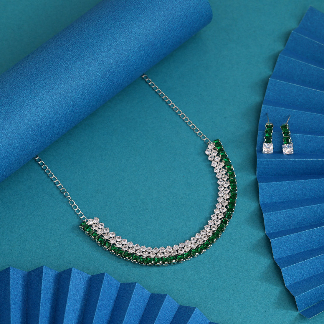 Green Color Stone Necklace Set (STN241GRN)