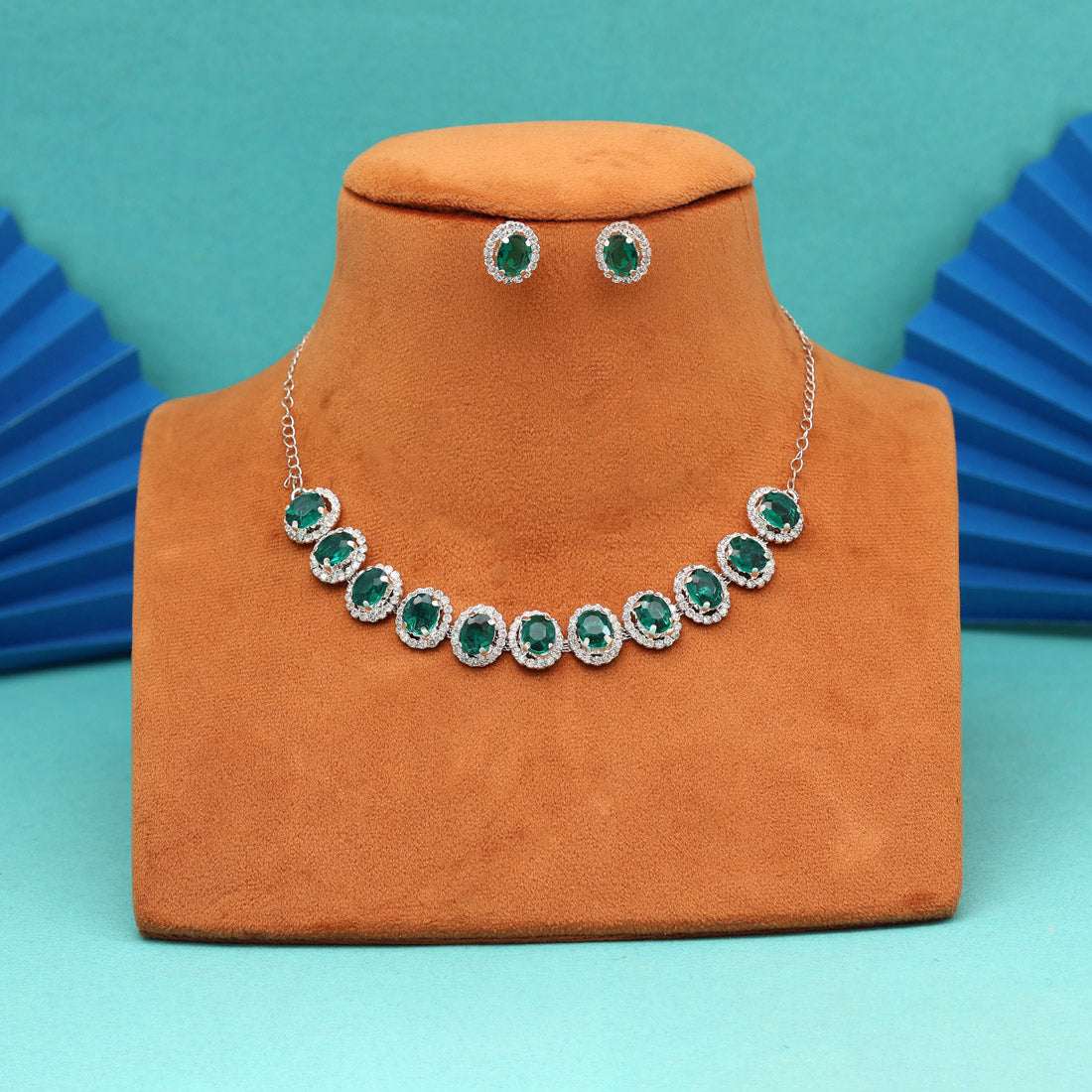 Green Color Stone Necklace Set (STN242GRN)