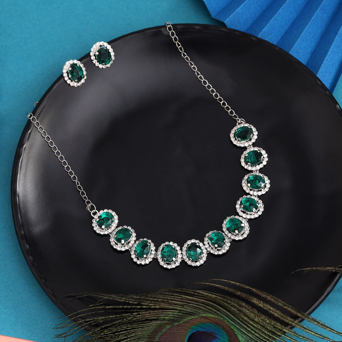 Green Color Stone Necklace Set (STN242GRN)