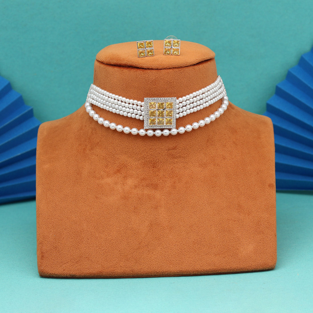 Yellow Color Choker Stone Necklace Set (STN245YLW)